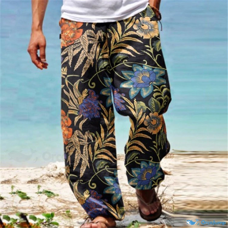 OrcaJump – Mens Cartoon Printed Elastic Drawstring Pocket Beach Pants ...